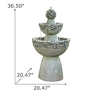 Teamson Home 36.5 in. Outdoor 3-Tier Zen-Style Pedestal Water Fountain in. with Stone Trim with Pump and 2.64 Gallon Capacity, Stone Gray