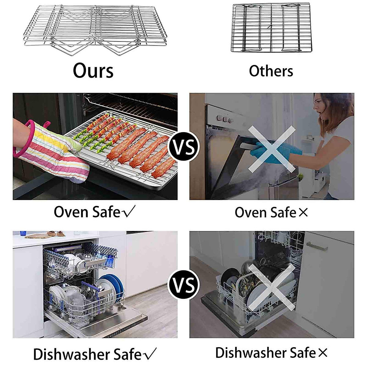 TeamFar Cooling Rack, 3 Tier 15’’ × 10’’ Oven/Dishwasher Safe Stainless Steel Baking Roasting Rack for Cookies Cake Pies Bread, Collapsible & Foldable, Healthy & Non Toxic