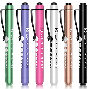 RISEMART 6packs Pen Lights for Nurses Reusable Medical Pen Light with Pupil Gauge and Ruler, White Light LED Penlight for Nurse Student Doctors EMT