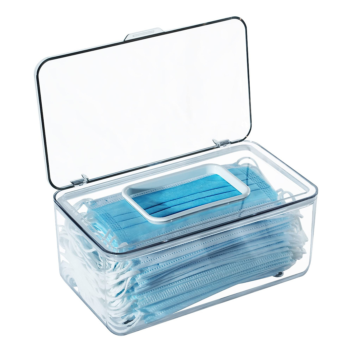 Aphbrada Face Mask Dispenser with Lid, Countertop Clear Storage Box Dispenser for Hygienic Masks, Gloves, Baby Diaper, Wet Wipes, Panty Liners - High Clarity Case for Home Office Car