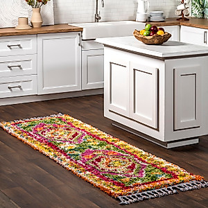 nuLOOM Shania Moroccan 2x8 Runner Shag Rug for Living Room Bedroom Dining Room Nursery Entryway Hallway, Multicolor/Ivory