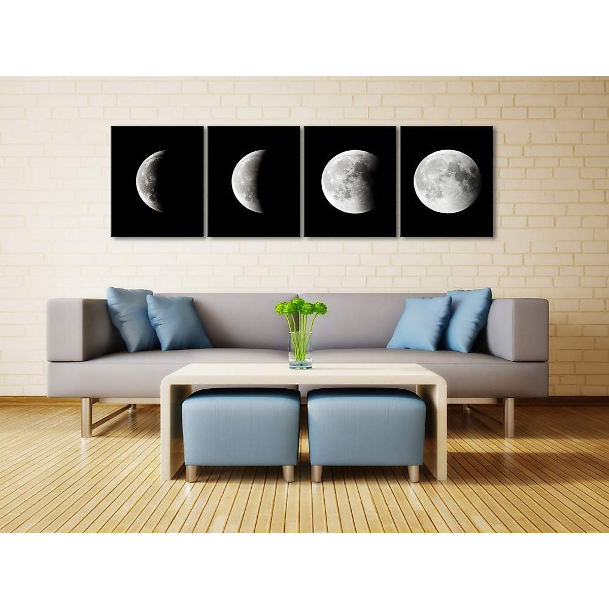 Wieco Art Moon Canvas Prints Wall Art Space Pictures Paintings Large Modern Gallery Wrapped Black and white Abstract Sky Giclee Artwork on Ready to Hang for Living Room Bedroom Home Office Decor