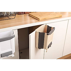YCOCO 2.4 Gallon Hanging Kitchen Collapsible Waste Bin,10L Plastic Folding Small Garbage Can for Cabinet Car Bedroom Bathroom Kitchen Office,Coffee