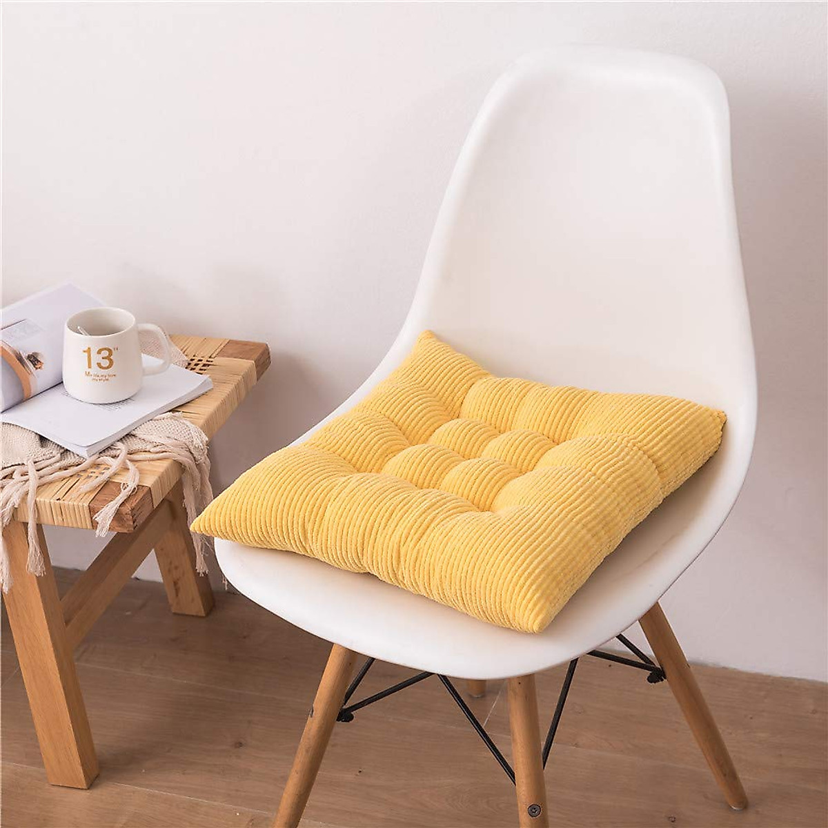 ZBH1985 Chair Pads and Seat Cushions 4 Pack of Set with Ties Comfortable and Soft Non Slip for Indoor, Dining Living Room, Kitchen (Yellow, 40)