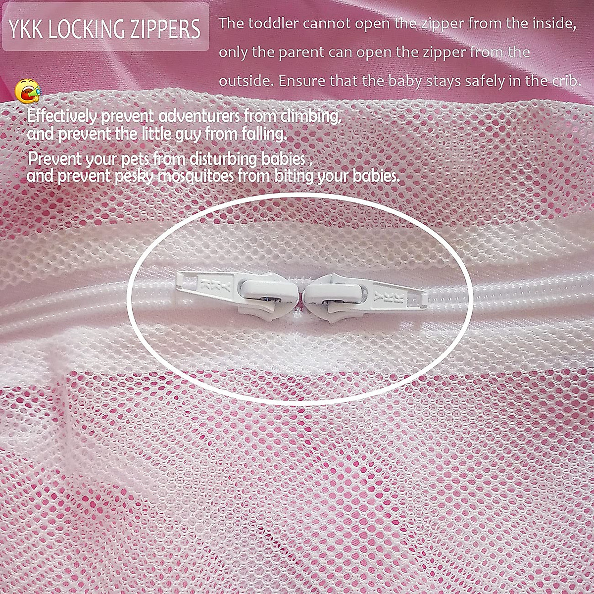 YeTrini Crib Safety Tent for Toddler Girls-See Through Mesh Crib Nets Mosquito Net Sturdy Crib Cover to Keep Baby from Climbing Out,to Keep Cats Out,to Keep Baby in-Pink