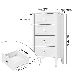 TTVIEW 4 Drawer Dresser, Antique Wide Chest of Drawers with Solid Frame, Closet Dresser Tall Storage Chest Cabinet Nightstand for Living Room, Bathroom, Entryway, White