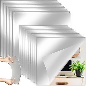 Queekay 20 Pcs Home Gym Mirrors 8'' x 8'', 12'' x 12'' Mirror Tiles Self Adhesive Workout Frameless Acrylic Wall Mirror 2mm Thick Wall Mounted Mirror Sheet Mirror Trays for Wedding Table Centerpieces