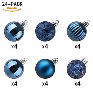 XmasExp 24ct Christmas Ball Ornaments Shatterproof Christmas Ornaments Set Decorations for Xmas Tree Balls 40mm/1.57"(1.57'', Diamond Blue)