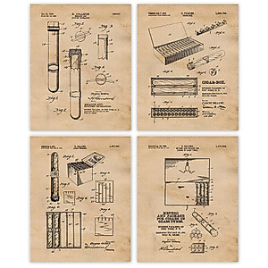 Vintage Cigars Patent Prints, 4 (8x10) Unframed Photos, Wall Art Decor Gifts for Home Office Lounge Studio Chill Garage Man Cave Shop Farming School College Student Teacher Coach Tobacco Vape Fans