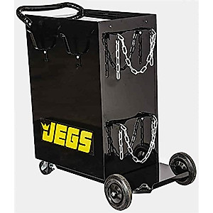 JEGS Welding Cart with Drawers and Welding Tank Platform - Fits Most MIG, TIG, ARC Welding Machines, Plasma Cutter - Steel Constructed and Black Powder Coat Finished Welding Table with Locking Wheels