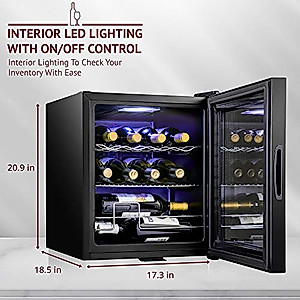 Schmecke 12 Bottle Compressor Wine Cooler Refrigerator w/Lock | Large Freestanding Wine Cellar | 41f-64f Digital Temperature Control Wine Fridge For Red, White, Champagne or Sparkling Wine - Black