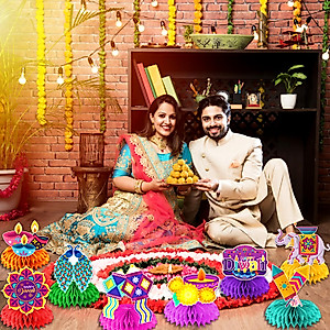 8pcs Diwali Table Decorations, Diwali Party Decorations Honeycomb Centerpieces Happy Diwali Decorations for Indian Festival Diwali Rangoli Decorations Deepavali Decorations Table Topper cocomigo