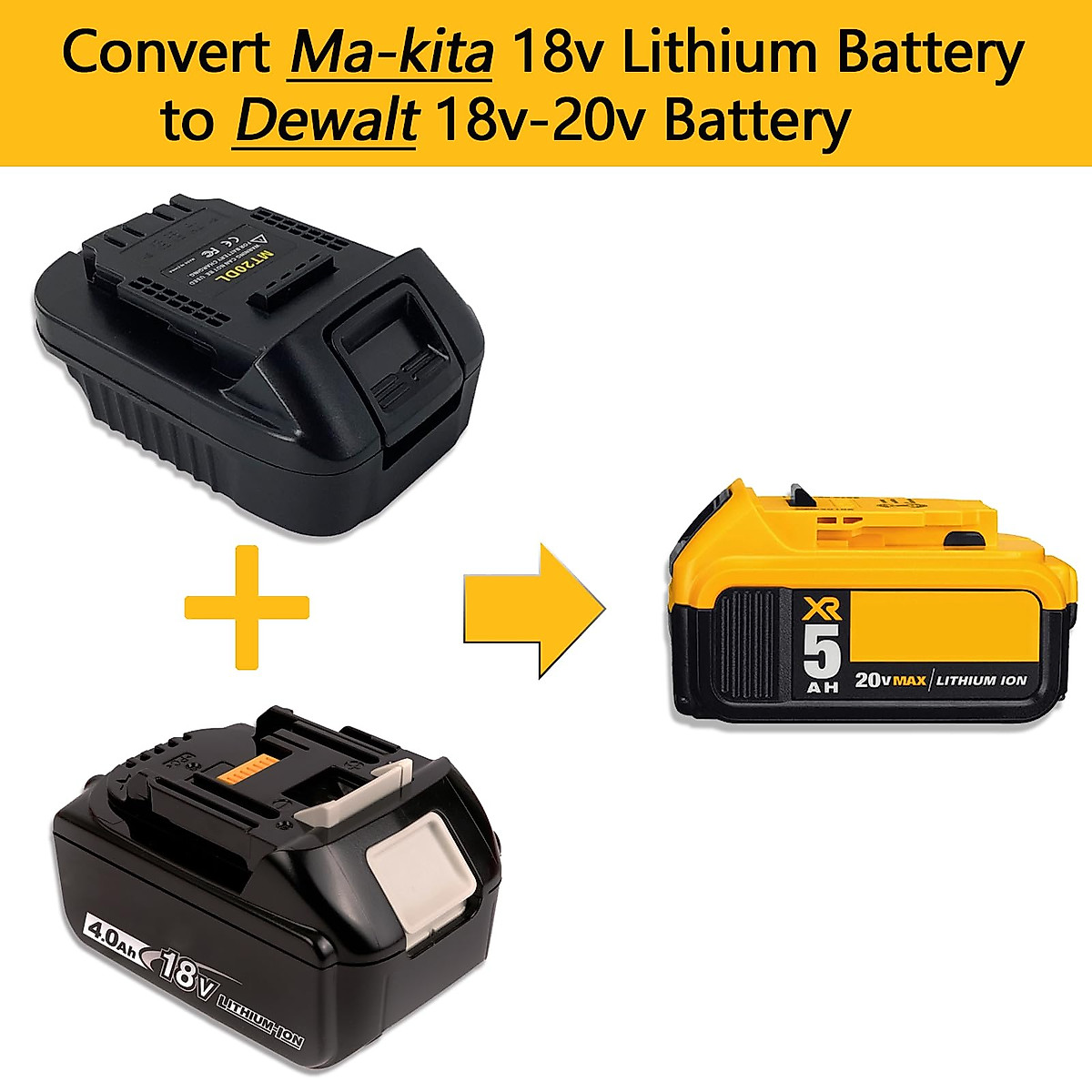 Echoyee MT20DL Battery Adapter, Compatible with Makita 18v Lithium Battery, Convert to Dewalt 18v-20v Lithium Batteries, Work Compatible with Dewalt 18v-20v Cordless Power Tools