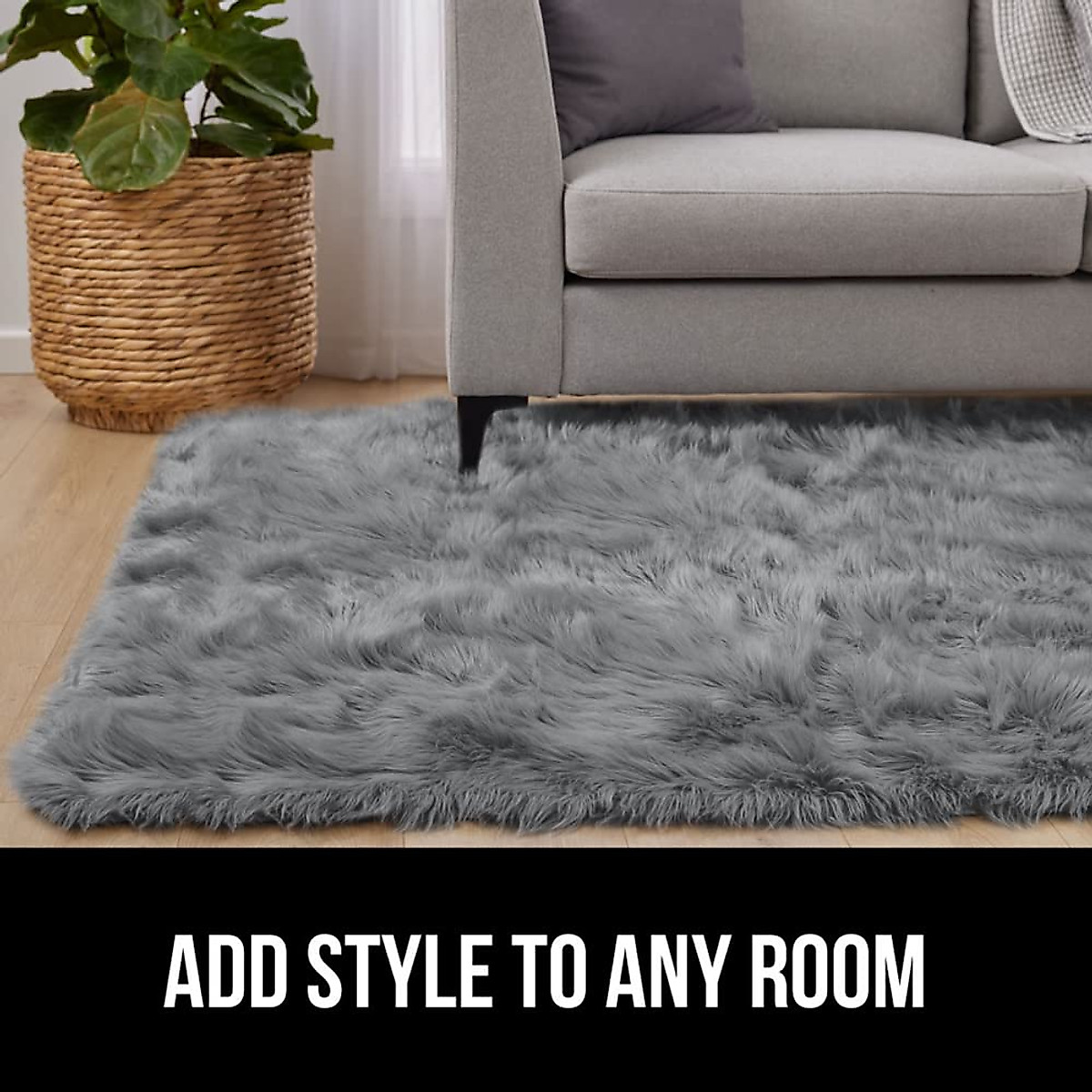 Gorilla Grip Fluffy Faux Fur Rug, 6x9, Machine Washable Soft Furry Area Rugs, Durable Rubber Backing, Plush Floor Carpets for Baby Nursery, Bedroom, Living Room Shag Carpet, Luxury Home Decor, Gray
