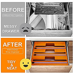 EVEKEI Foil and Plastic Wrap Organizer with Cutter, 3 in 1 Plastic Wrap Dispenser with Cutter, Aluminum Foil Organization and Storage, Saran Wrap Dispenser for Kitchen Wrap Organizer Fits 12" Roll