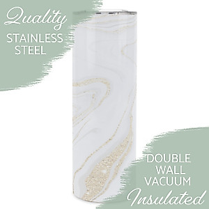Elanze Designs Nova Name, White & Gold Glitter Marble Wrap-Around Design 20 Ounce Stainless Steel On-The-Go Coffee Travel Insulated Skinny Tumbler Mug Cup with Slide Top Lid