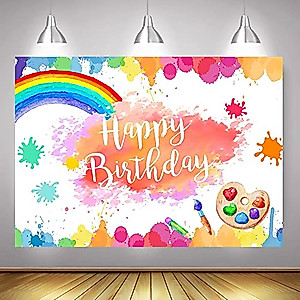 Mocsicka Painting Party Birthday Backdrop Art Paint Let's Paint Dress for a Mess Birthday Party Decorations Dress for a Mess Splatter Background Paint Party Cake Table Banner (7x5ft (82x60 inch))