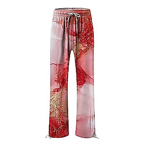 High Waisted Pants for Women, 9-Pant Casual Loose Waist Cotton Linen Wide Leg Long Pants with Pockets Lounge Pants Women Trouser Fold Over Yoga Pants 34 Inseam Pants Slacks (XXL, Red)
