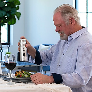 BLACK RAIN Pepper Mill Grinder - High Pepper Volume Automatic Peppercorn Grinder w/Built-in LED Lighting - Sturdy Aluminum Electric Pepper Grinder w/Rechargeable Lithium Battery (Matte Black)