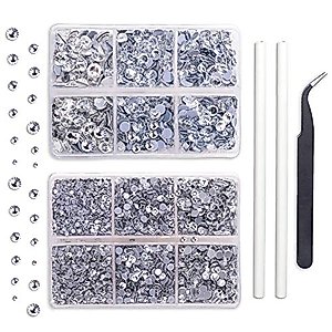 OUTUXED 5040pcs Clear Rhinestones for Crafts, Flatback White Nail Rhinestone Gems, Craft Glass Diamonds Stones with Tweezers and Picking Rhinestones Pen, SS6-SS20 Crystal