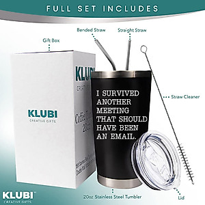 KLUBI Coworker Gifts Coffee Mug - Survived Another Meeting/Email - Large 20oz Coffee Tumbler -Funny Gift Idea for Boss, Coworker, Assistant Principal,