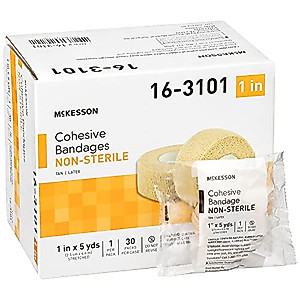 McKesson Non-Sterile Elastic Cohesive Bandage, Tan, 1 in x 5 yds, 1 Count, 30 Packs, 30 Total