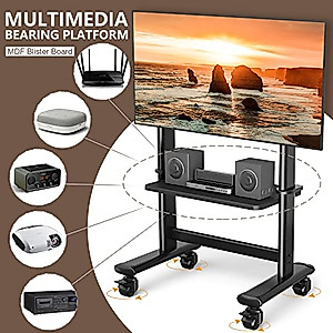 Mobile TV Cart Rolling TV Stand with Wheels for 55-98 Inch LCD LED Flat Curved Screens up to 200 lbs, Heavy Duty Portable Floor TV Stand Large Base Trolley Height Adjustable Max VESA800x600 mm