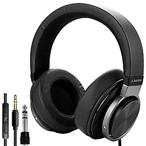 Avantree HF049 Extra Long Coiled Cord Over Ear Wired Headphones for TV (Without Volume Control) and PC, 3.5mm AUX 16ft / 5M Extended Cable with Clip, 50mm Drivers High-Precision Sound, 6.35mm Adapter