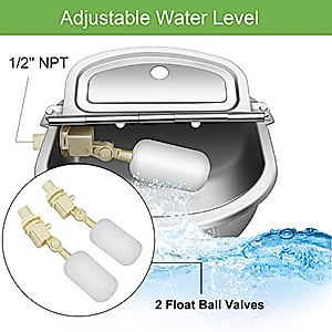 Automatic Livestock Drinking Water Bowl with 2 Float Ball Valves and (Drain Hole), 304 Stainless Steel Livestock Horse Waterer Dispenser, Water Trough for Cattle, Horse, Pig, Sheep, Dogs, Calf, Goat
