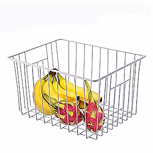 WenZBros Freezer Wire Basket Organizer, Refrigerator Metal Storage Divider, Household Container Bins with Handles for Kitchen, Pantry, Cabinet, Office, Closets