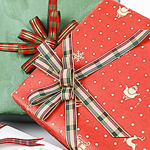 WELTOKE Gingham Ribbon, 3/8" x 36Yd Christmas Satin Ribbons for Christmas Gifts Wrapping Christmas Tree Decorations Hair Accessories Picnic School Home Decor