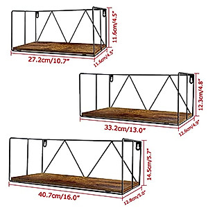 Floating Wall Shelves Set of 3, Black Metal Wire Hanging Rustic Storage Shelf Decor Organizer for Bedroom Bedside Kitchen Bathroom Living Room
