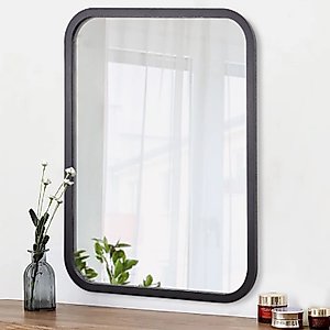 AOAOPQ Small Wall Mirrors Rectangular Frame Mirror Decor Rounded Corner Horizontal or Vertical Hangs Mirror for Home Farmhouse Living Room Dining Bedroom Entryway Washroom Black