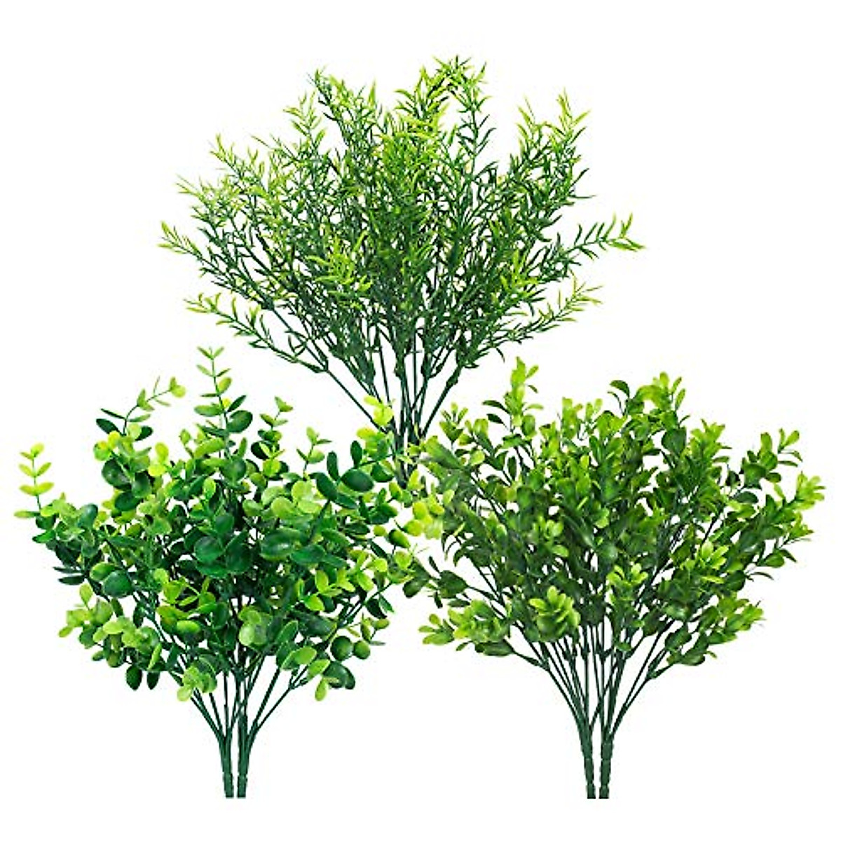 6 Bundles Artificial Greenery Stems Mixed Fake Plants Eucalyptus Rosemary Magnolia Stems Faux Plastic Artificial Plants for Outdoor Indoor Garden Home Window Box Decor