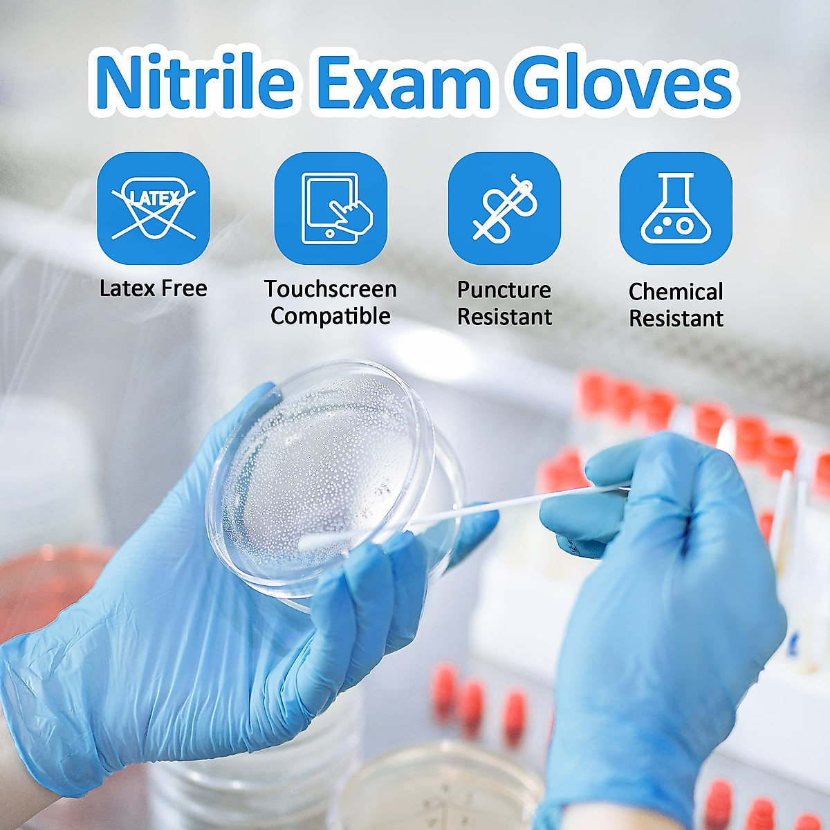 SwiftGrip Disposable Nitrile Exam Gloves, 3-mil, Blue, Nitrile Gloves Disposable Latex Free, Medical Gloves, Cleaning Gloves, Food-Safe Rubber Gloves, Powder Free, Non-Sterile, 1000-ct Case (X-Small)