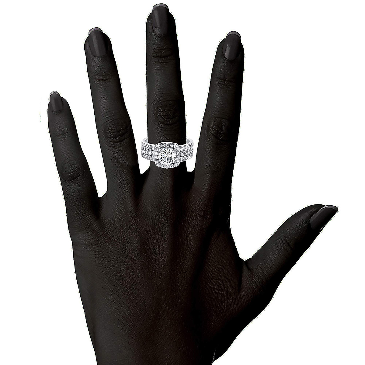 OPOMOMO Three-in-One Wedding Engagement Rings,18K White Gold Plated Halo Promise Eternity Rings 9