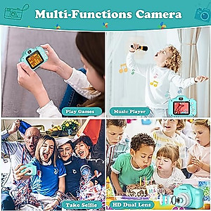 Zeacool Kids Camera,HD Digital Video Camera,Childrens Toys for 3 4 5 6 7 8 9 Year Old Boys/Girls,Selfie Camera for Kids,Christmas Birthday Gifts with 32GB SD Card (Green)