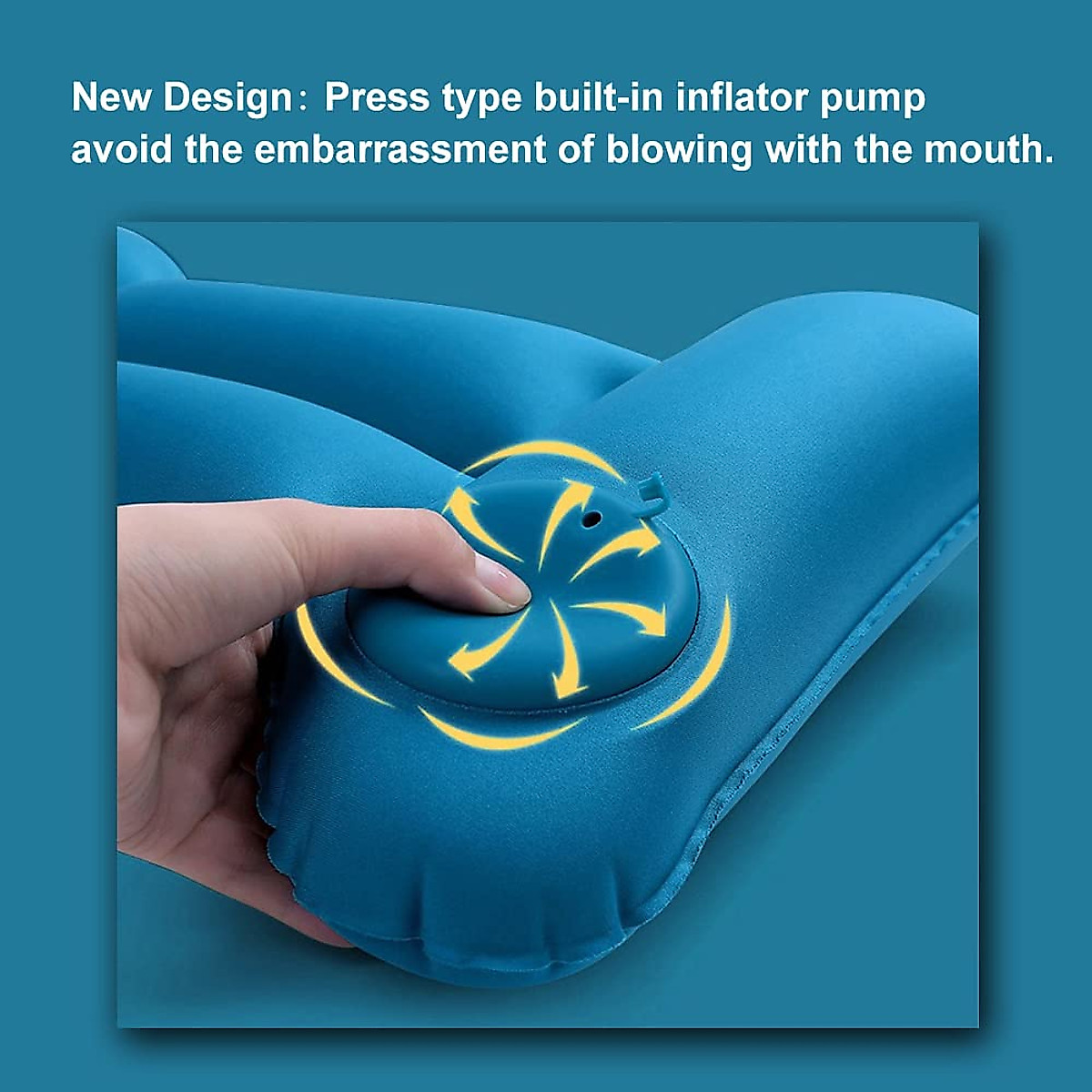 FLMAIPU Inflatable Travel Pillow, Lumbar Support Air Pillow for Traveling Airplanes/Cars/Buses/Trains/Office (Blue Reef)