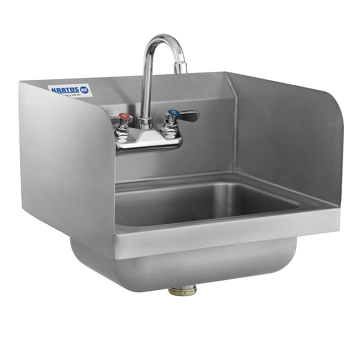 Kratos 28W-091 NSF Commercial Hand Sink with Gooseneck Faucet - 9"Wx9"Dx5"H Bowl - 7-3/4" Side Splashes