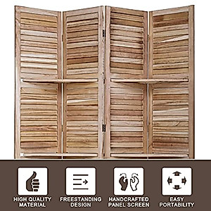 4 Panel Room Divider Folding Privacy Wooden Screen with Three Clever Shelf Portable Partition Screen Screen Wood for Home Office