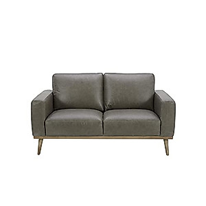 Amazon Brand – Rivet Modern Leather Loveseat Sofa Couch with Wood Base, 63.4"W, Gray