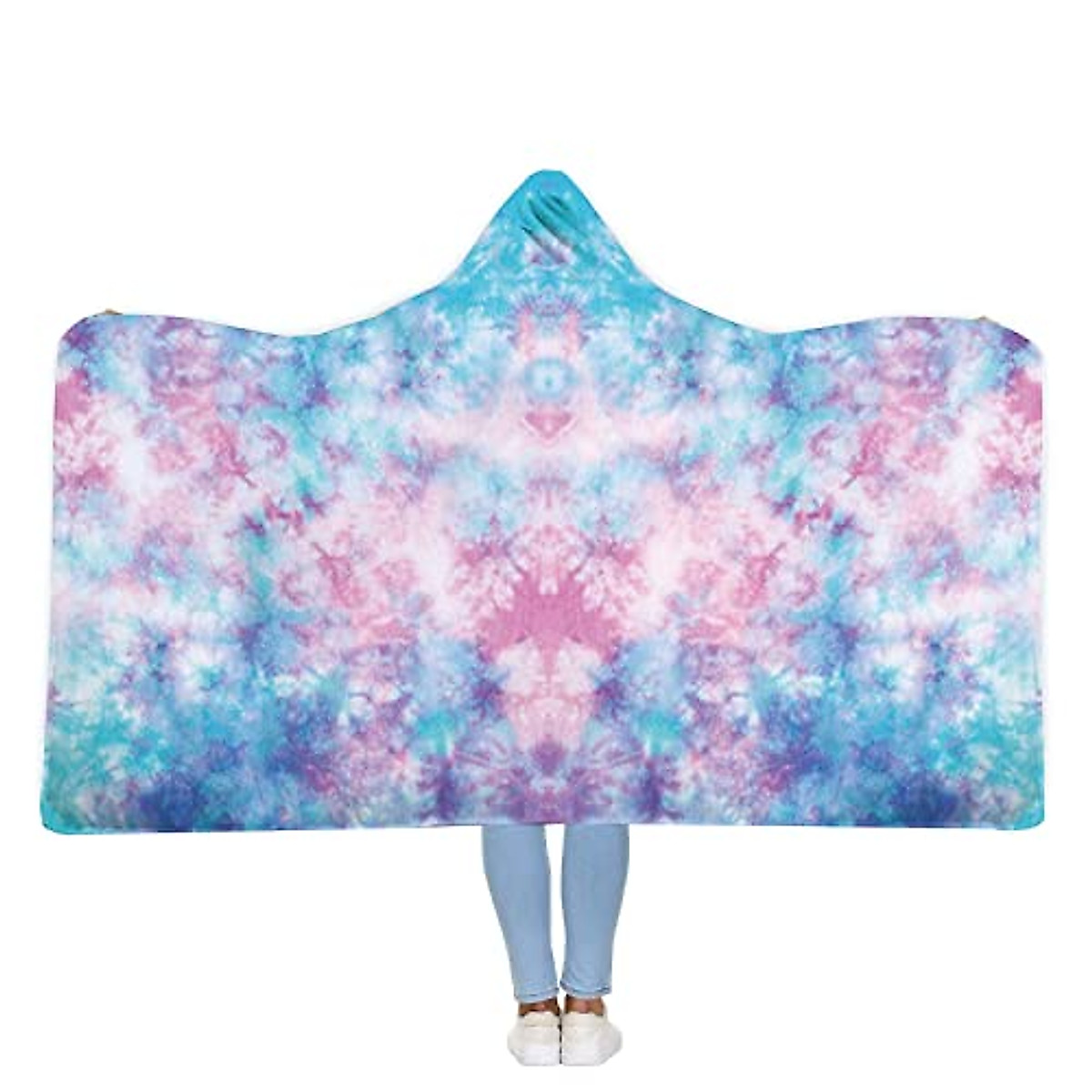 uideazone 80" W x 60" H Wearable Hooded Blanket Beautiful Geometric Super Soft Digital Print Hooded Throw Wrap Premium Fleece Warm Throw Blanket Hooded Cloak for Adults