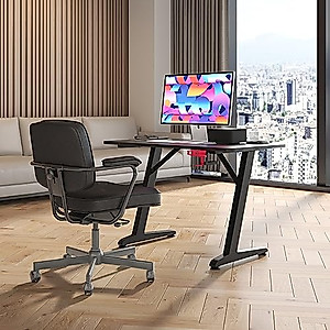 Lifetime Home 44 Inch Wide Ergonomic Computer PC Z Shaped Gaming Desk - Carbon Fiber Surface, Water Bottle & Drinks Holder and Wire Management Cord Cover for Bedroom, Office, Living Room, Workstation