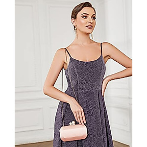 M10M15 Women Pink Satin Clutch Purse Small Evening Bag with Pearl Closure for Party Wedding