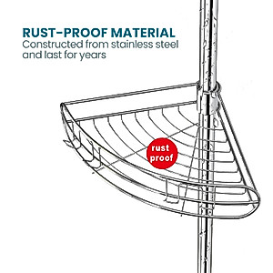 ALLZONE Corner Shower Caddy Tension Pole, 4-Tier Adjustable Shower Shelves, Rustproof Bathroom Shower Organizer Corner and Shower Racks for Inside Shower Storage, 56 to 113 Inch Height, Sliver