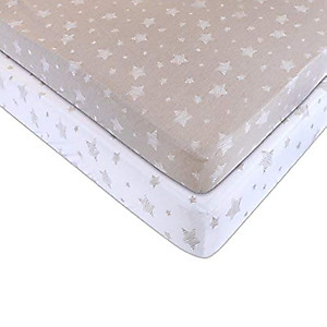 Ely’s & Co. Crib Sheets, Baby Boy/Girl Fitted Crib Mattress Sheet Set, 2 Pack, 100% Jersey Knit Cotton, Infant and Toddler Nursery Bedding, Tan Drawn Star, 28” x 52”
