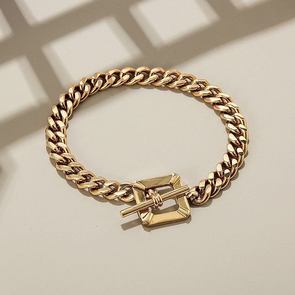 CIUNOFOR Square Toggle Clasp Chain Bracelet Chunky Miami Cuban Link for Women 18K Gold filled Stainless Steel Vintage Curb Chain Adult Jewelry