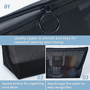 HRX Package Black Mesh Makeup Bag, 4pcs Travel Cosmetic Pouches with Zipper Toiletry Organizer Case for Purse Diaper Bag Tote Bag