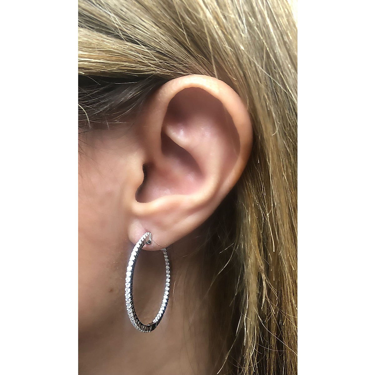 1 1/2 Carat Moissanite Inside Out Hoop Earrings for Women in 925 Sterling Silver (G-H, VS, cttw, DEW) Secure Lock by Beverly Hills Jewelers