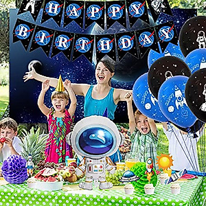Mcoolars Outer Space Party Decoration Set, Astronaut Balloons, Happy Birthday Banner, Cupcake Toppers, for Boys Kids Space Astronaut Theme Birthday Party Supplies, FA-D2